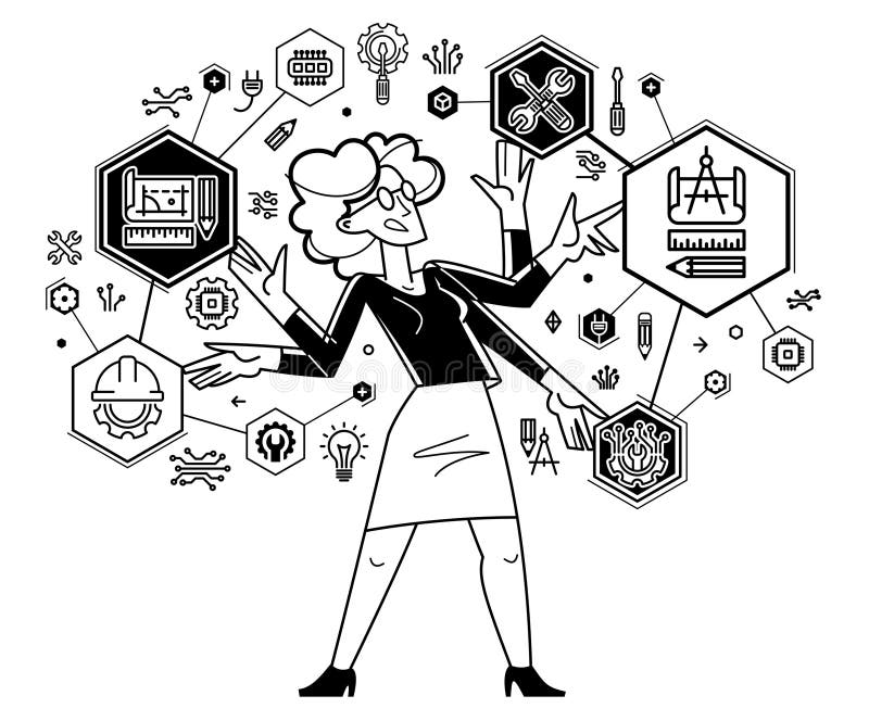 Mechanic Engineer Working on a Draft Plan Vector Illustration, Inventor ...