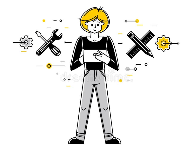 Engineer Working on a Project, Mechanic Specialist Doing His Job on ...