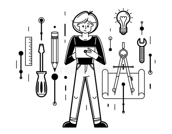 Engineer Working on a Project, Mechanic Specialist Doing His Job on ...