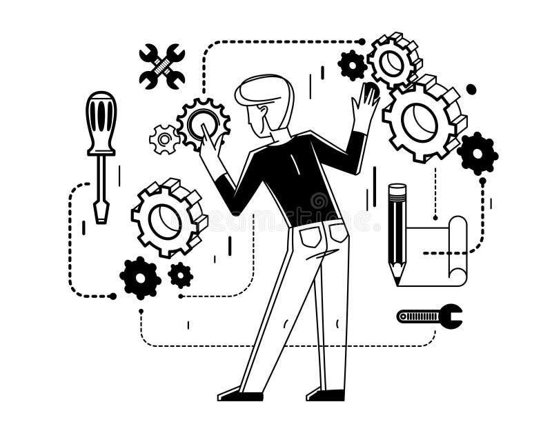 Engineer Working on a Project, Mechanic Specialist Doing His Job on ...