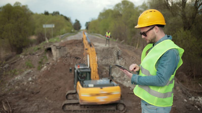 Engineer Working on Road Construction, Steel Girder, Web Installed on ...