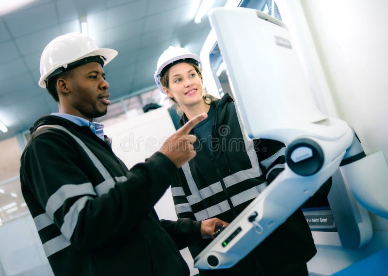 Engineer Working in Robotics Factory Stock Image - Image of ...