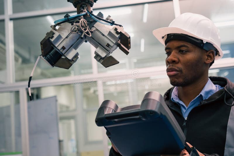 Engineer Working in Robotics Factory Stock Image - Image of production ...