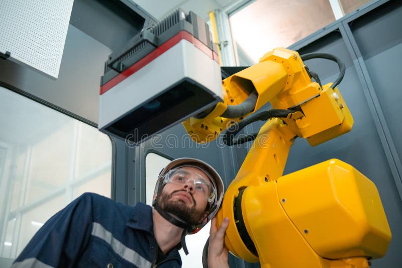 Engineer Working in Robotics Factory Stock Photo - Image of industry ...