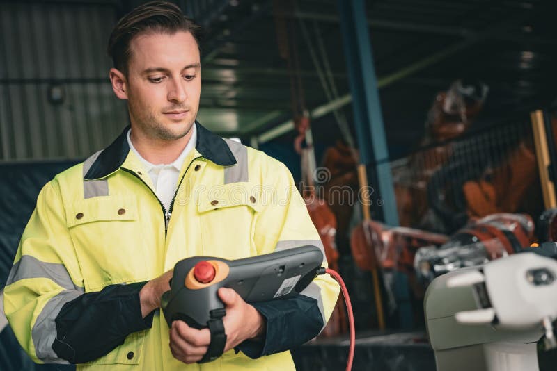 Engineer Working on Robotics Factory Stock Photo - Image of maintenance ...