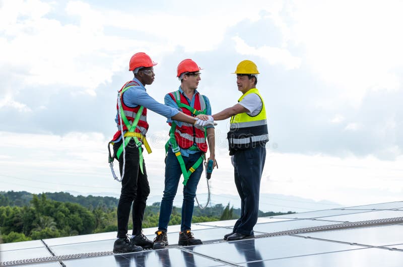 Engineer Working Setup Solar Panel at the Roof Top. Engineer or Worker ...