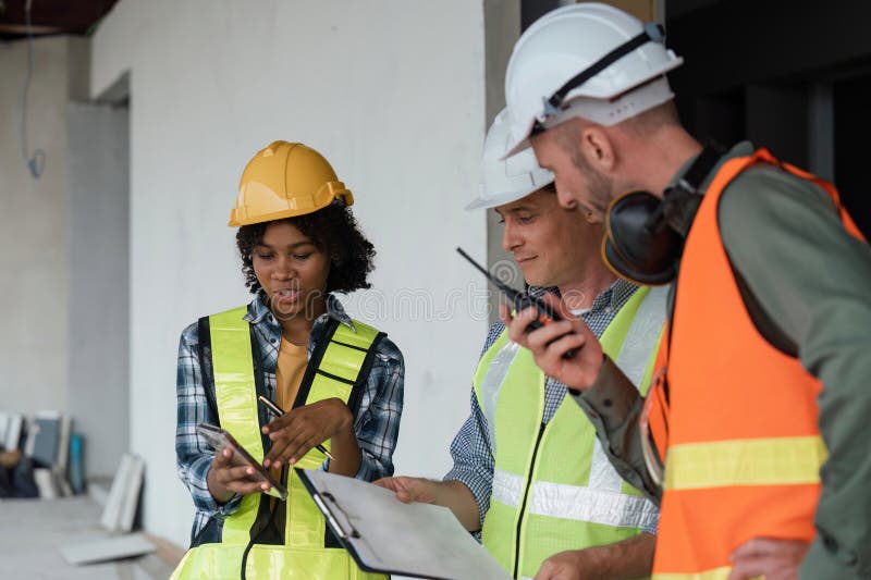 Engineer in Working Site with Blueprints, Inspection in Workplace for ...