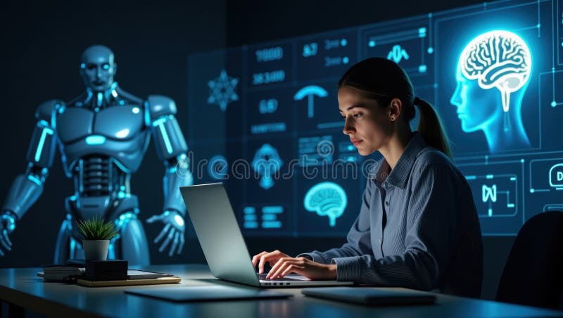 Engineer Working on Sleek Laptop in High-Tech Environment Stock ...