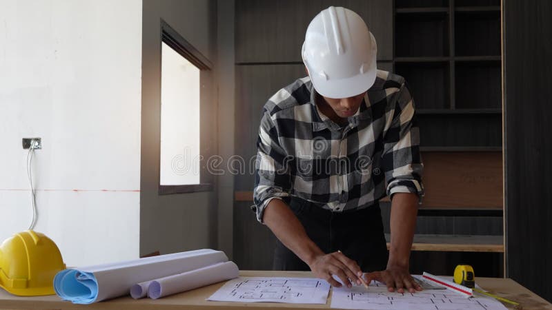 Engineer Working on Table on Top at Construction Site Stock Video ...