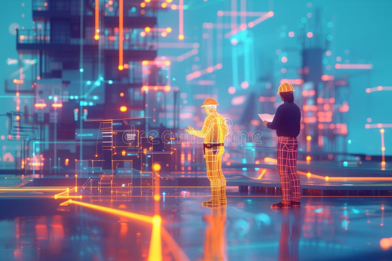 Engineer Working on Visualization Wireframe Urban Planning Architecture ...