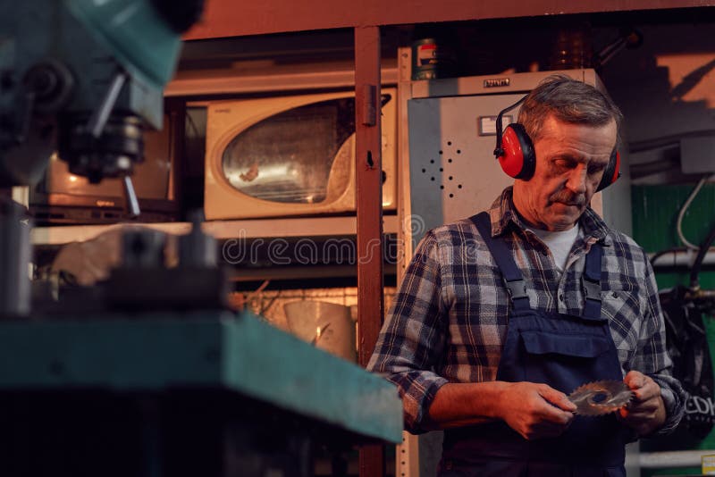 Engineer Working in Workshop Stock Image - Image of cutting, lathe ...