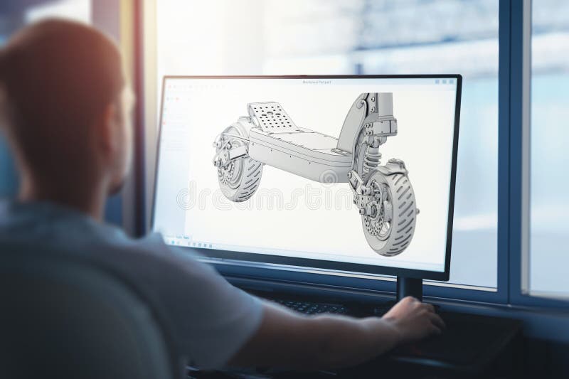 An Engineer Works on a Computer on an Electric Scooter Stock Illustration - Illustration of ...