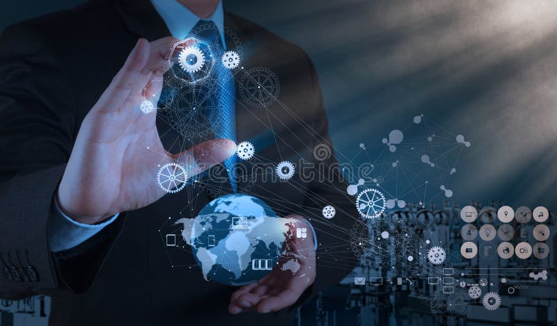 Engineer Works Industry Diagram on Virtual Computer Stock Image - Image ...