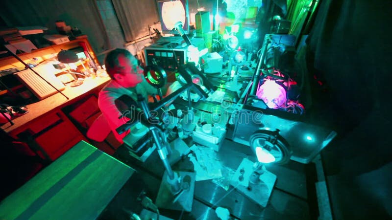 Engineer Works with Microscope and Laser in Lab Stock Footage - Video ...