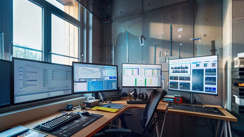 Engineer Workspace Working on New Product, Analyzing Data Stock ...