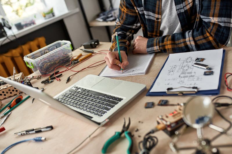 It Engineer Writing Technical Scheme in Notebook Stock Image - Image of ...
