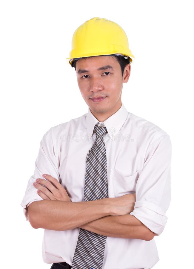 Engineer in Yellow Helmet with Arms Crossed Stock Image - Image of ...
