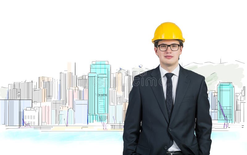 Engineer in yellow helmet stock image. Image of adult - 50440551