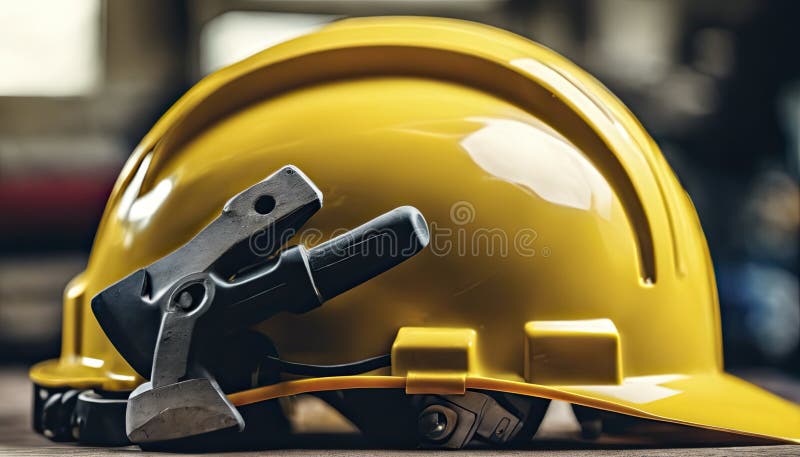 Yellow Helmet on the Table, Construction Equipments on the Table ...