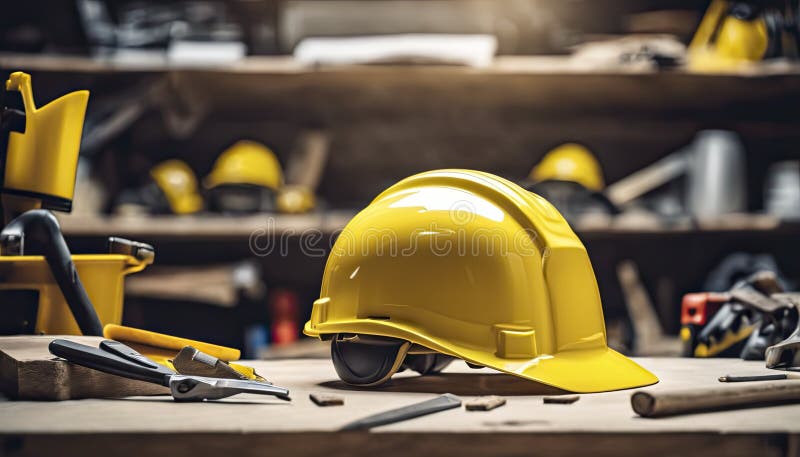 Engineer with Yellow Hard Hat Work at Cell Tower Background. Stock ...