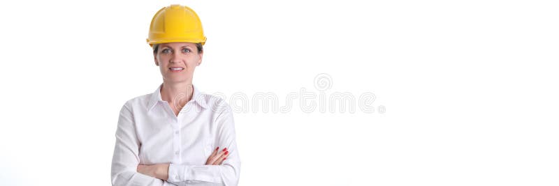 Engineer in Yellow Protective Construction Hard Hat on White Background ...