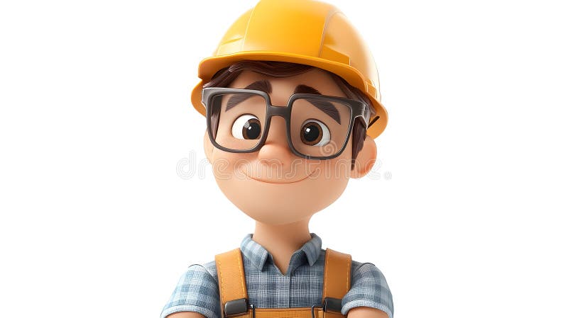 Engineer with Yellow Suit and Helmet 3D Render Style, Transparent ...