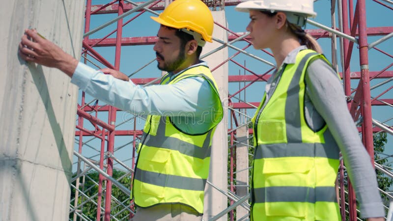 Engineer Young Man and Woman Using Tape Measure for Check and Examining ...