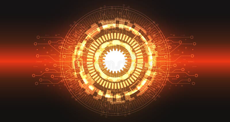 Engineered Gear Pattern with Glowing Halo, Tech-style Orange Background ...