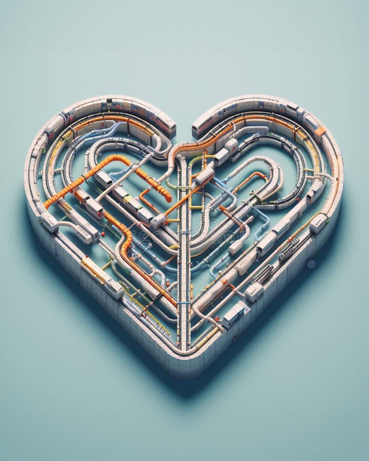 Engineered Heart Shaped Pipe System Steampunk Love Concept Isolated ...