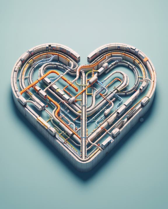 Engineered Heart Shaped Pipe System Steampunk Love Concept Isolated ...