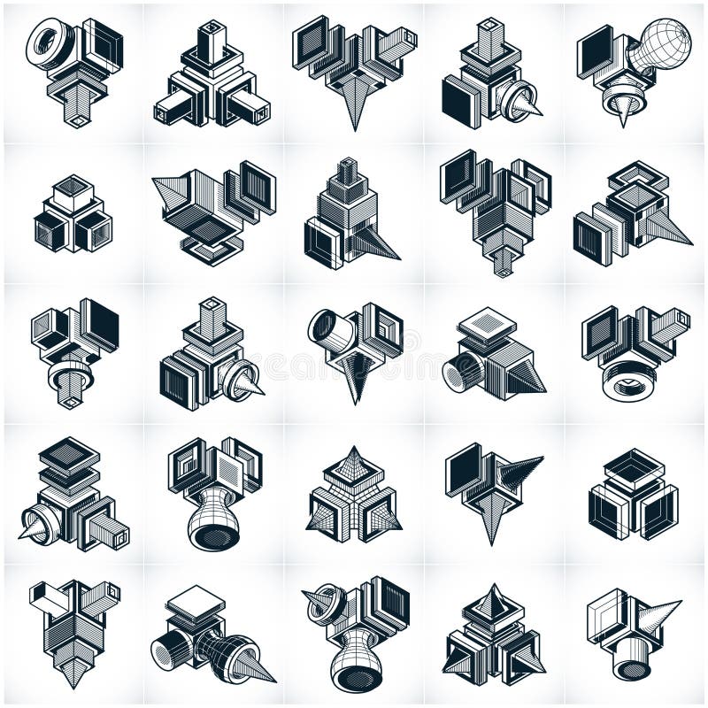 Engineering Abstract Geometric Shapes, Simple Vectors Set. Stock Vector ...