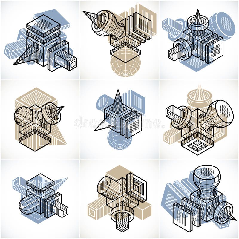 Engineering Abstract Geometric Shapes, Simple Vectors Set. Stock Vector ...