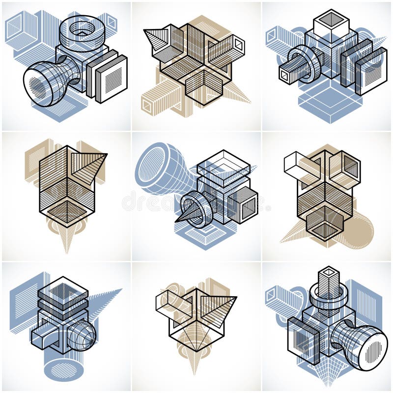 Engineering Abstract Geometric Shapes, Simple Vectors Set. Stock Vector ...