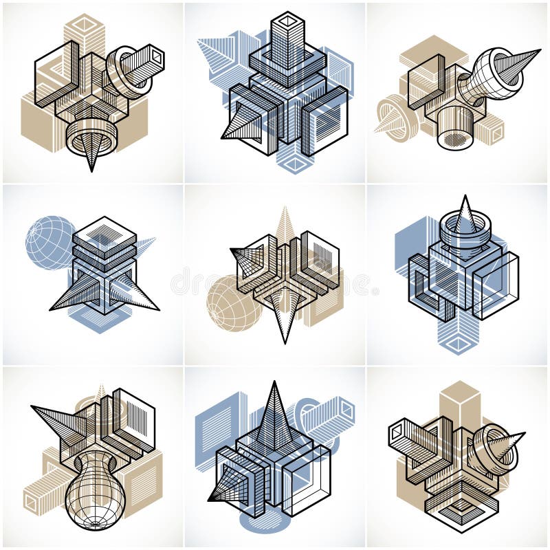 Engineering Abstract Geometric Shapes, Simple Vectors Set. Stock Vector ...