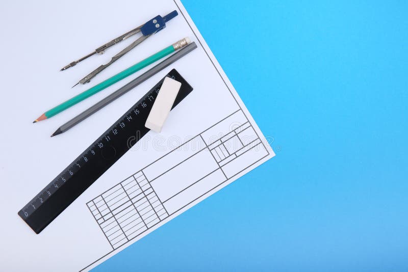 Background with Drafting Accessories and Drafting Paper Stock Photo ...