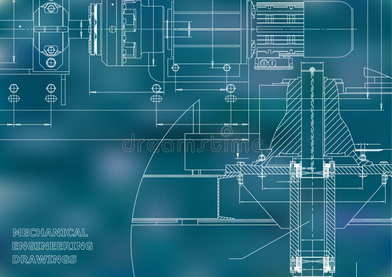 Mechanical Drawings on a Blue Background. Stock Vector - Illustration ...