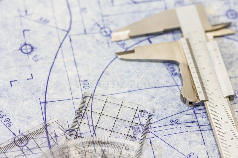 Engineering Blueprint with Gauge Stock Photo - Image of applied ...