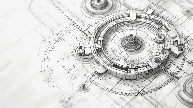 Engineering Blueprint with Gear Assembly and Technical Details Stock ...