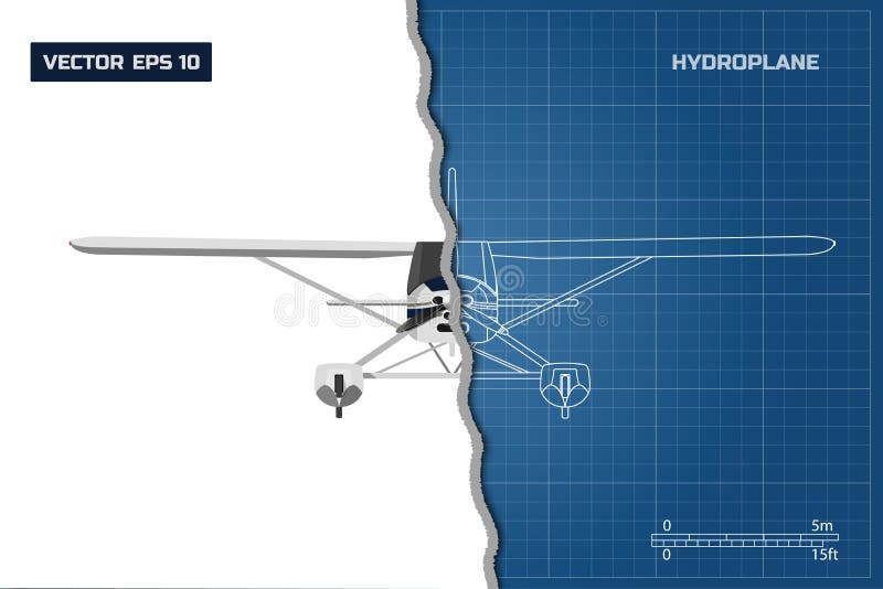 Engineering Blueprint of Plane. Top View of Hydroplane Stock Vector ...
