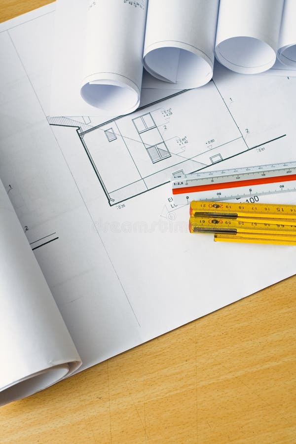 Engineering Blueprints and Plans Stock Photo - Image of tool, workspace ...