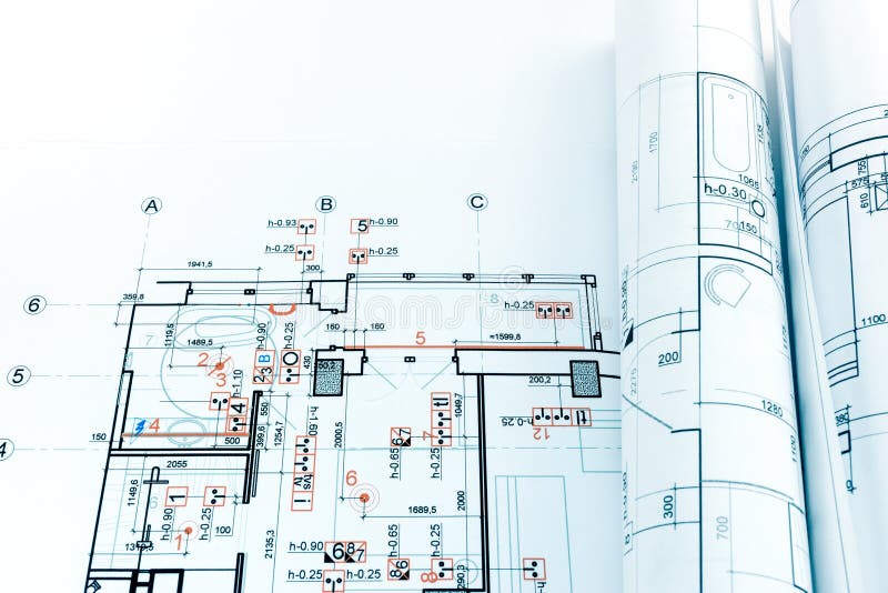 Engineering Blueprints and Rolls of Architectural Project Drawings ...