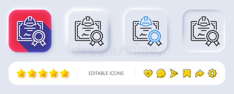 Engineering Certificate Line Icon. Technical Documentation Sign. Neumorphic Buttons. Vector ...