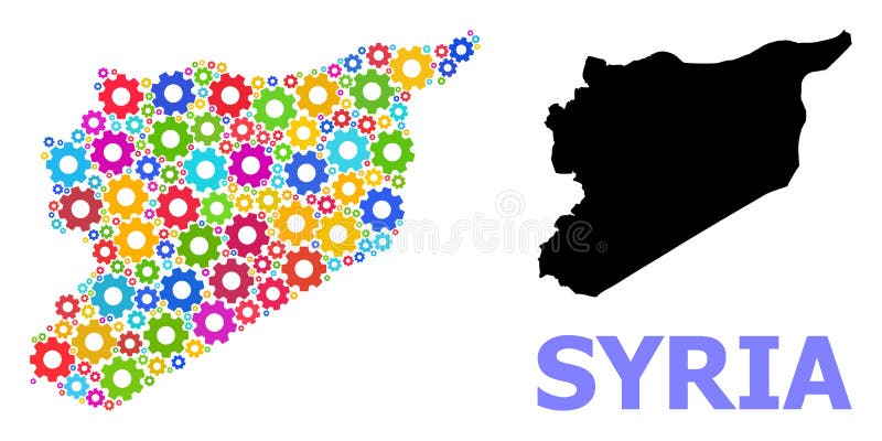 Engineering Collage Map of Syria with Bright Cogs Stock Vector ...