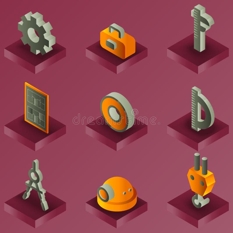 Engineering Color Isometric Icons Stock Vector - Illustration of crane ...