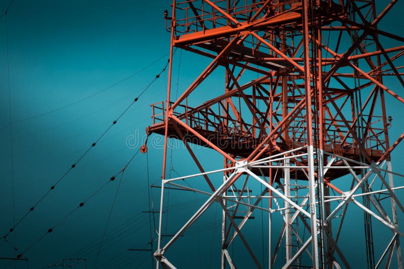 National Energy Grid System. Power Pylons Connecting the Country. Red ...