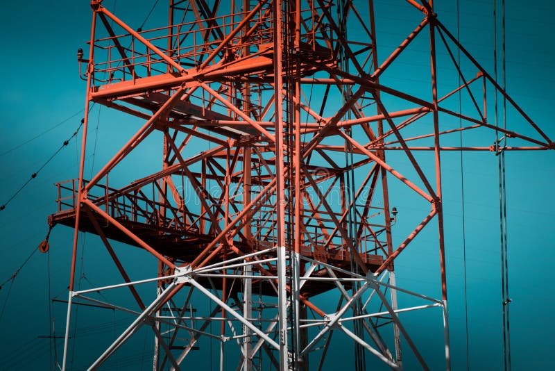 National Energy Grid System. Power Pylons Connecting the Country. Red ...