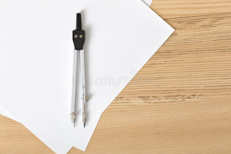 Engineering Compass on a Wooden Surface in Top View. Stock Photo ...