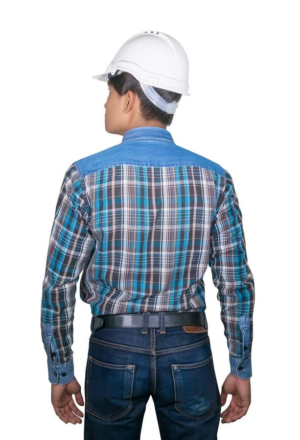 Engineering Construction Back Turned and Wear White Safety Helmet ...