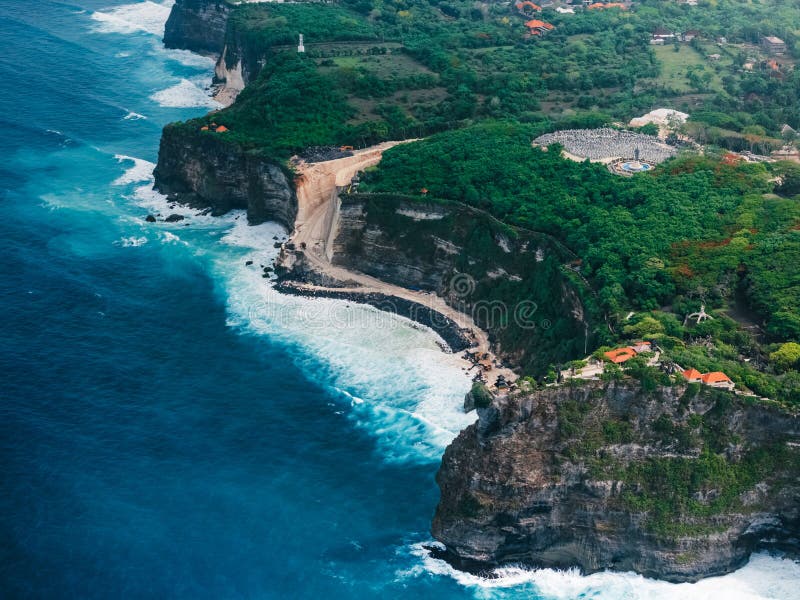 Engineering Construction on Cliff Under Uluwatu Temple in Bali. Drone ...