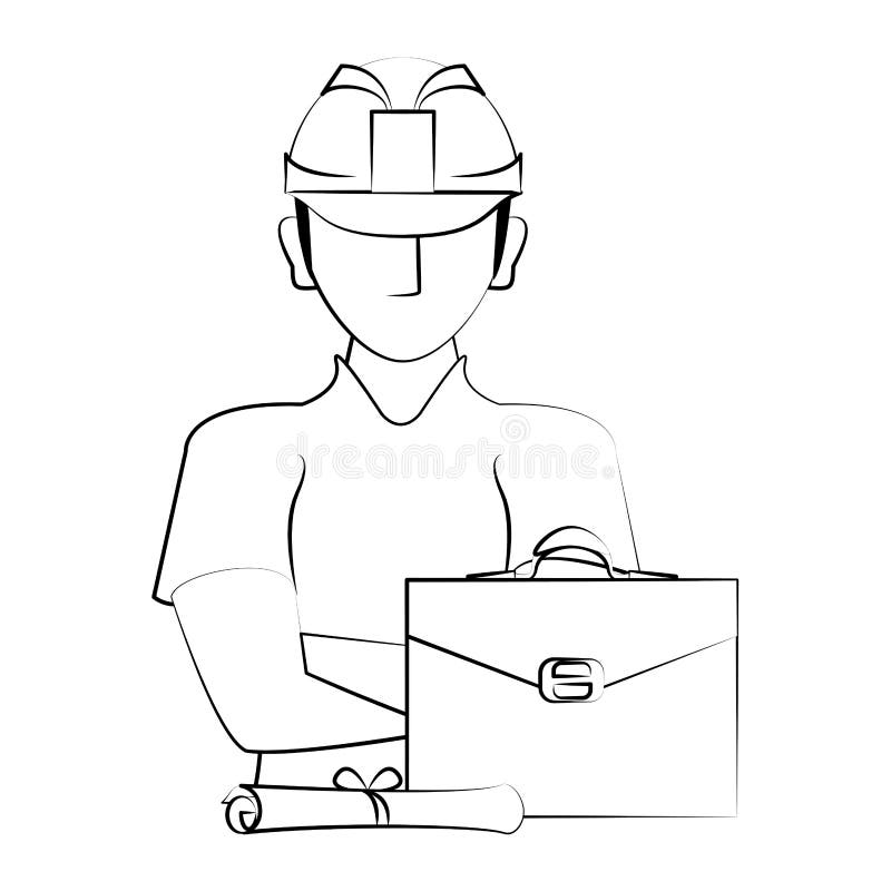 Engineering Construction Factory Industry Cartoon Drawing in Black and ...